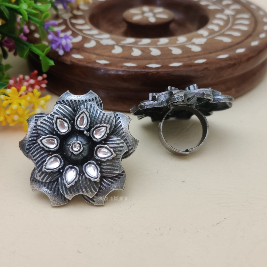 "Rehaa" Silver Look Alike Oxidized Ring – The Beta Girl Jewellery