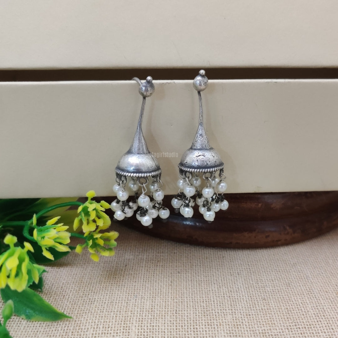 "Small Jumki" Silver Look Alike Oxidised Dangler – The Beta Girl Jewellery