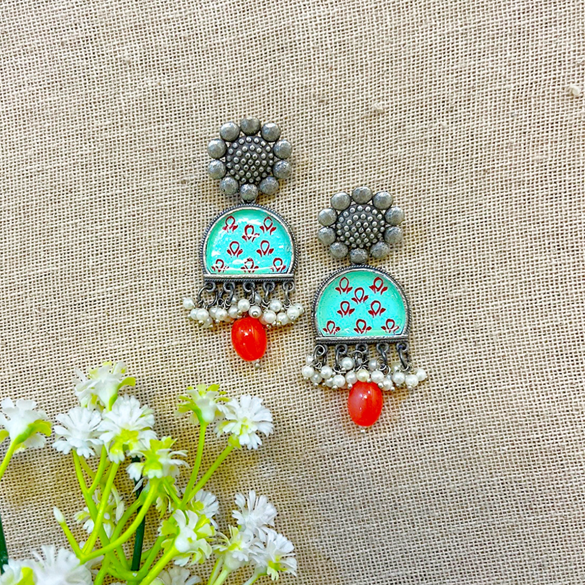 “Manjari” Silver Look alike Oxidised Earring – The Beta Girl Jewellery