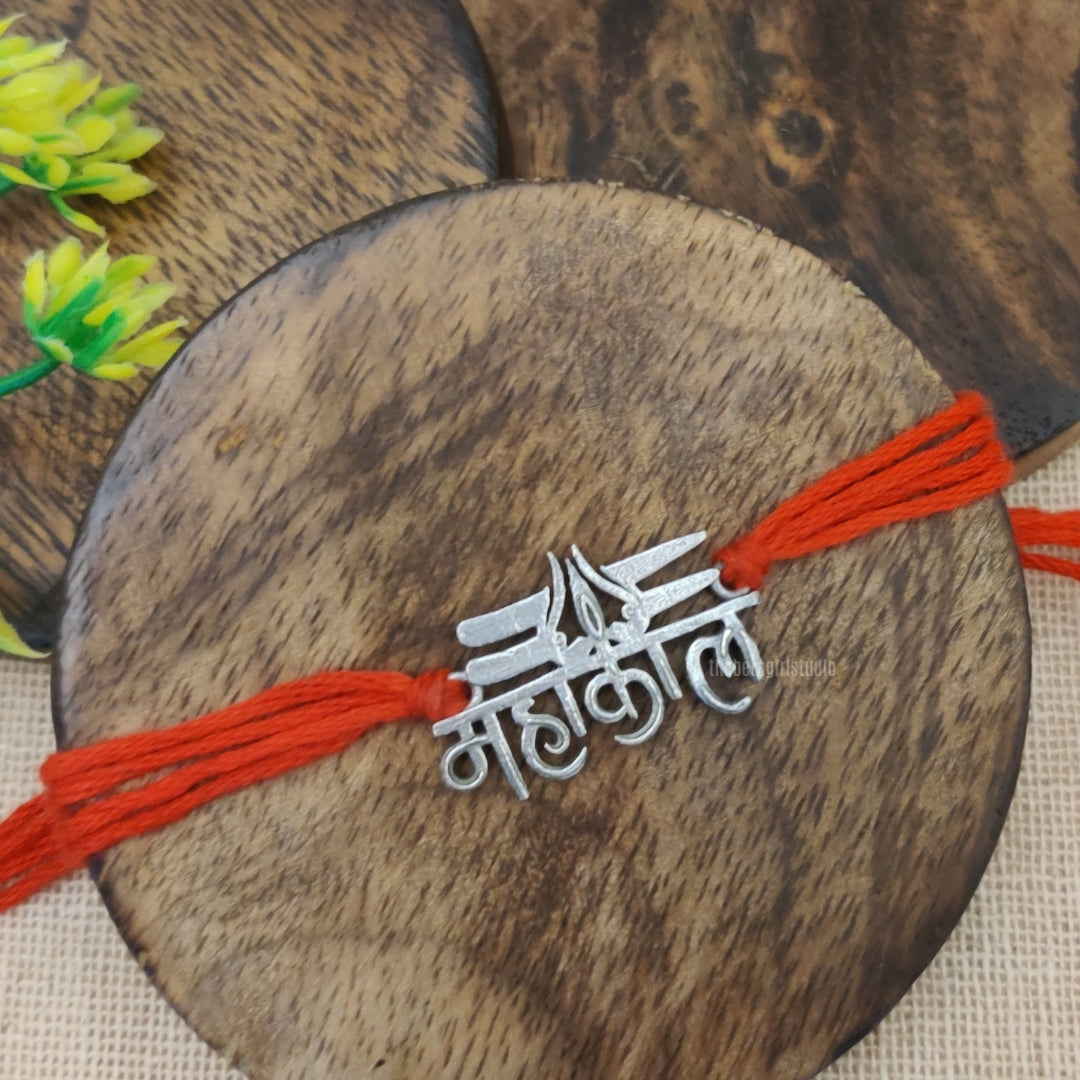 "Mahakal" Silver Look Alike Oxidized Rakhi – The Beta Girl Jewellery